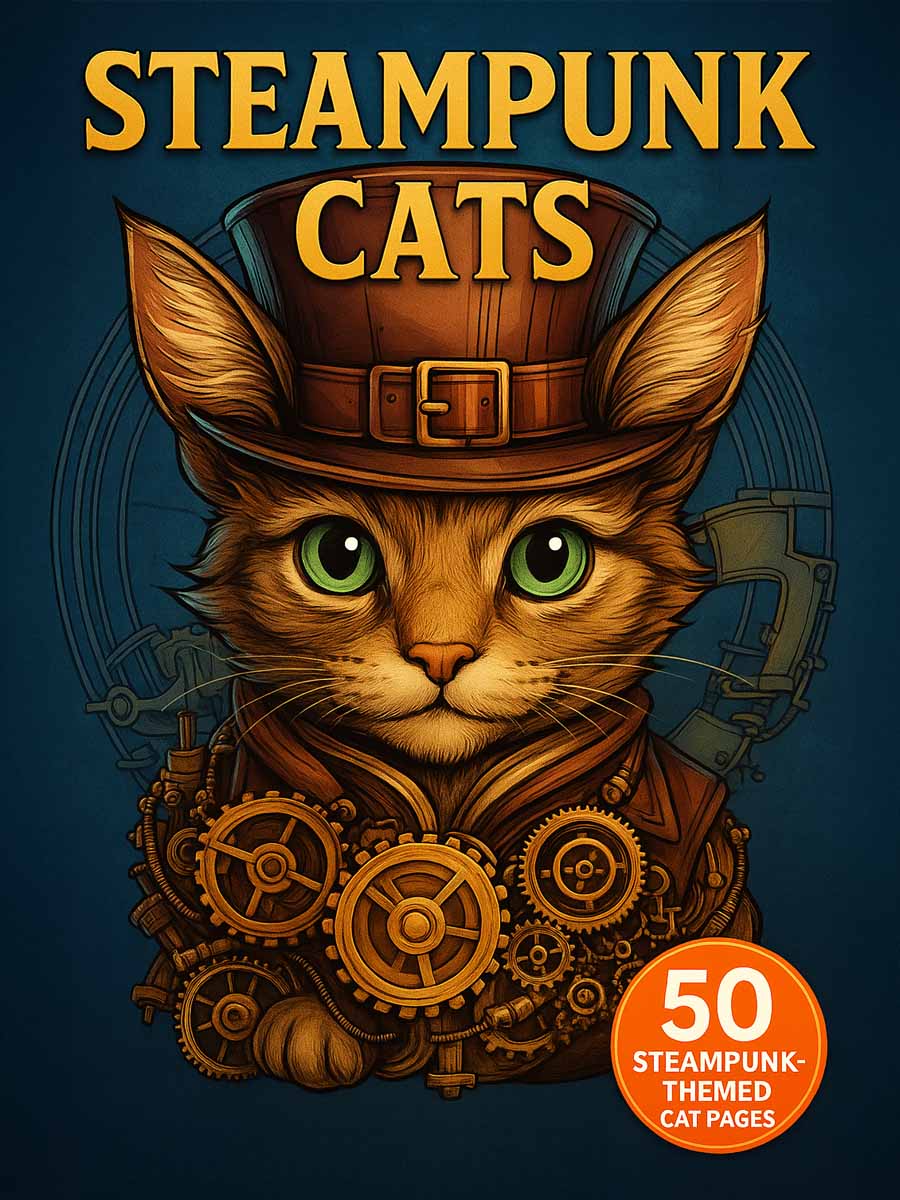 Steampunk Cats – 50 Steampunk-Themed Cat Pages - Play 2 Learn Printables